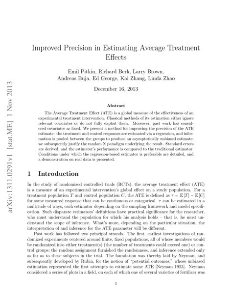 Pdf Improved Precision In Estimating Average Treatment Effects