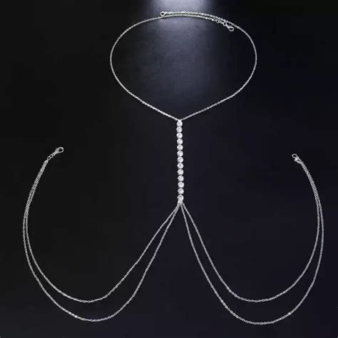 Stonefans Simple Handmade Rhinestone Cross Bra Chain Harness For Women