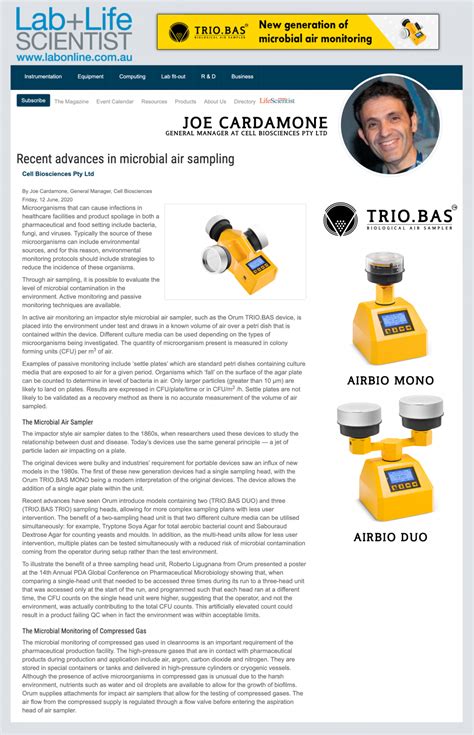 PRESS REVIEW Recent Advances In Microbial Air Sampling ORUM INTERNATIONAL All Rights Reserved