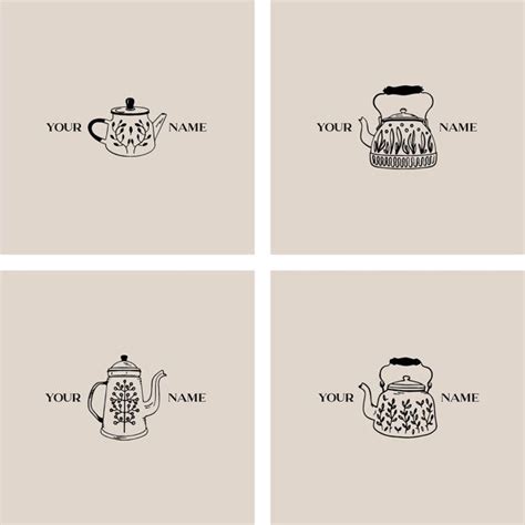 Teapots Logo Templates Vintage Hand Drawn Designs