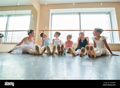 Cute Ballerinas Having Fun In Studio Six Young Ballerinas Showing