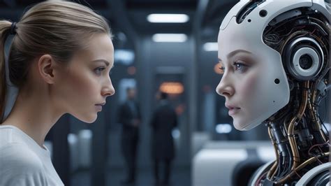 Premium Photo Woman Opposite Robot The Concept Of Confrontation