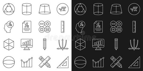 Set Line Triangular Ruler Graph Schedule Chart Diagram Ruler Geometric Figure Function