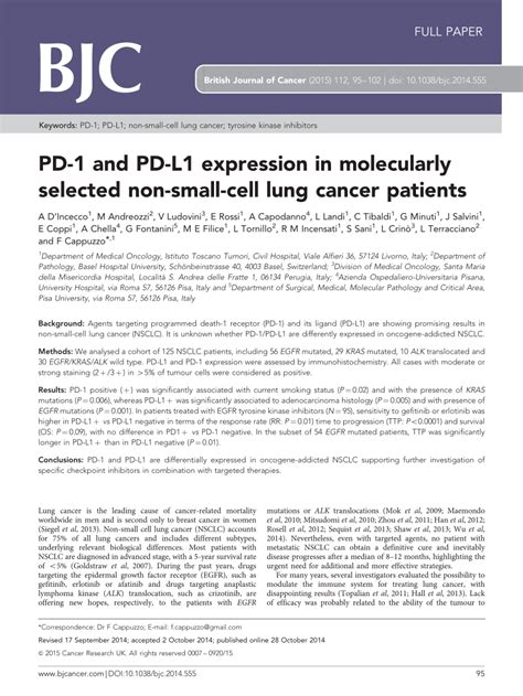 Pdf Pd 1 And Pd L1 Expression In Molecularly Selected Non Small Cell
