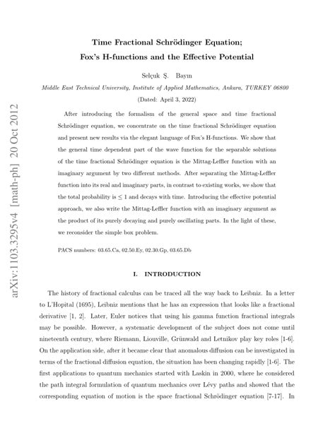 Pdf Time Fractional Schrödinger Equation Foxs H Functions And The Effective Potential