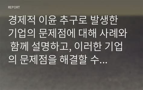 경제적 이윤 추구로 발생한 기업의 문제점에 대해 사례와 함께 설명하고 이러한 기업의 문제점을 해결할 수 있는 방안을 설명하시오