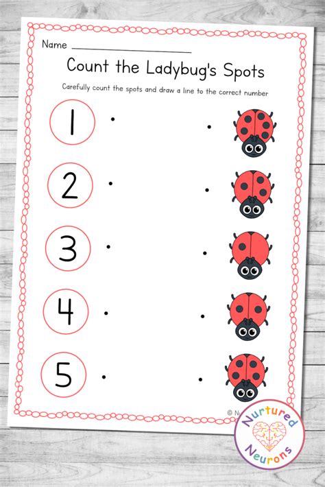 Ladybug Count And Match Worksheet For Kindergarten 1 5 Nurtured Neurons