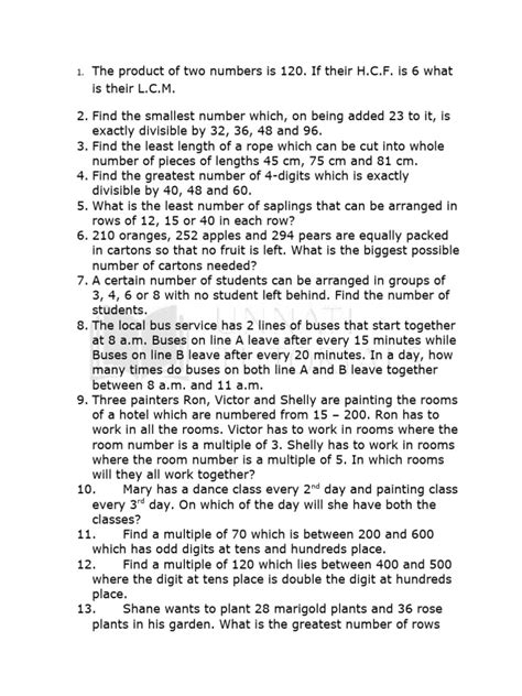 Hcf N Lcm Word Problems Download Free Pdf Discrete Mathematics Elementary Mathematics