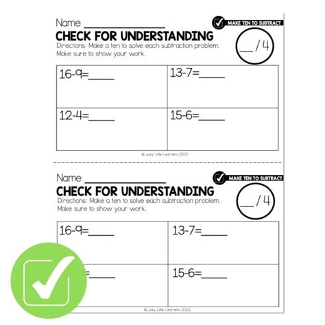 Lucky To Learn Math Subtract With Make Ten Lesson 217 Check For