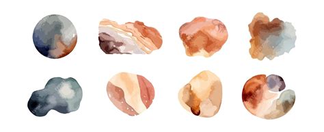 흰색 배경 벡터 일러스트 레이 션에 고립 된 Boho 수채화 브러쉬 스탬프 지구 톤의 집합 프리미엄 벡터