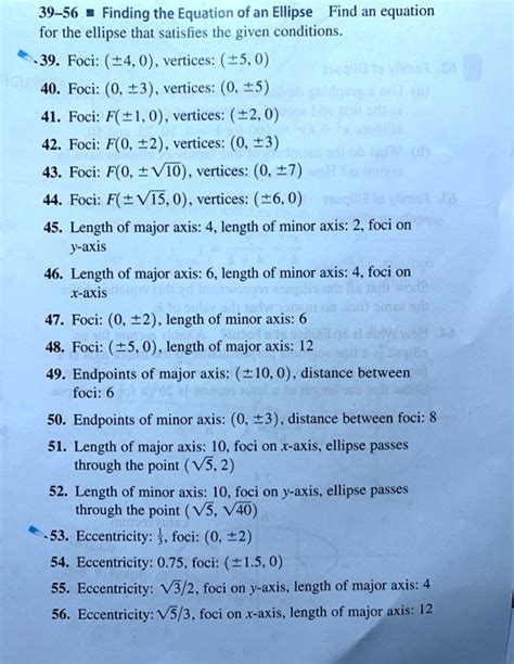 39 56 Finding The Equation Of An Ellipse Find An Equation For The Ellipse That Satisfies The