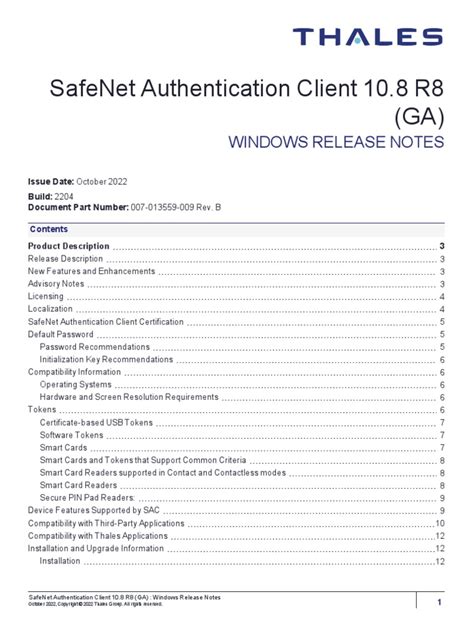 Safenet Authentication Client 10 8 R8 Windows Release Notes Pdf Smart Card Microsoft Windows