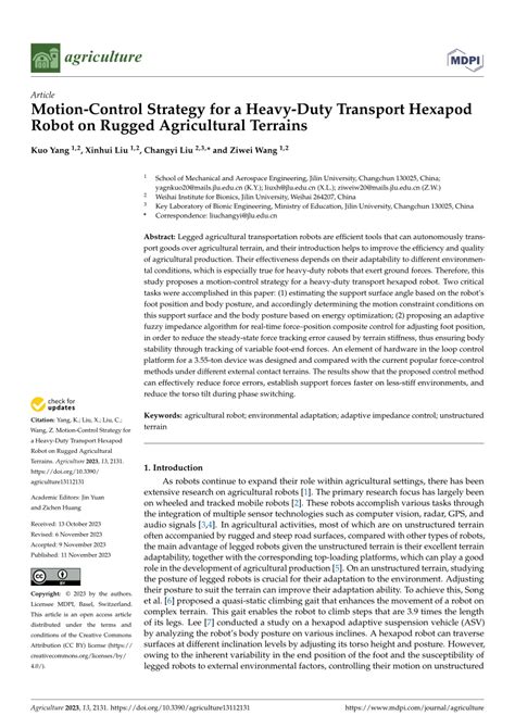 Pdf Motion Control Strategy For A Heavy Duty Transport Hexapod Robot On Rugged Agricultural