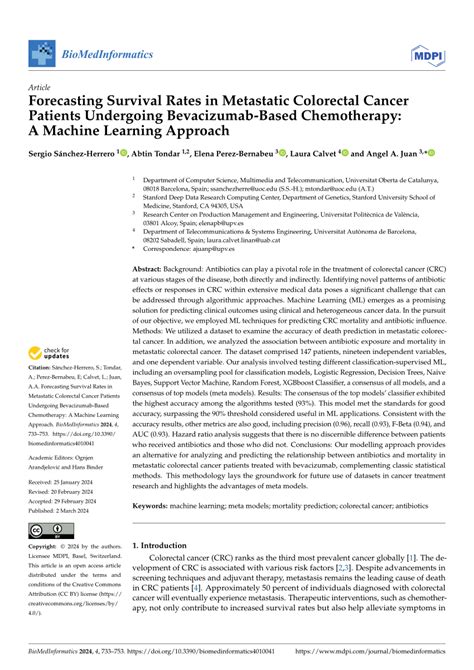 Pdf Forecasting Survival Rates In Metastatic Colorectal Cancer Patients Undergoing Bevacizumab