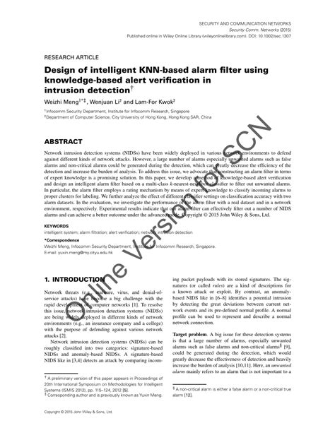 Pdf Design Of Intelligent Knn‐based Alarm Filter Using Knowledge‐based Alert Verification In