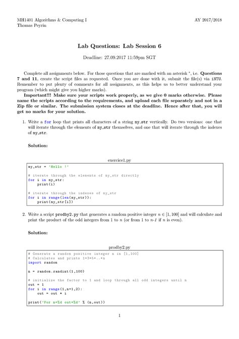 Algorithms And Computing Lab 6 Solution Mh1401 Algorithms And Computing