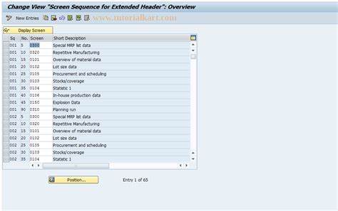 OMIO SAP Tcode Screen Seq MRP List External Header