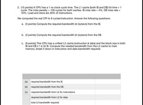 solved 2 15 points a cpu has a 1 ns clock cycle time the