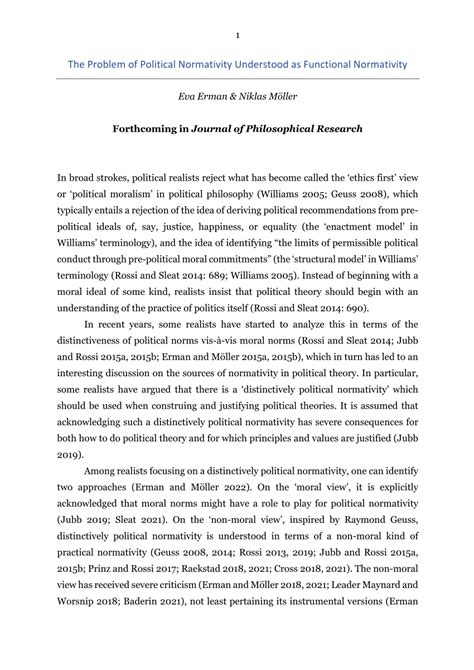 Pdf The Problem Of Political Normativity Understood As Functional Normativity