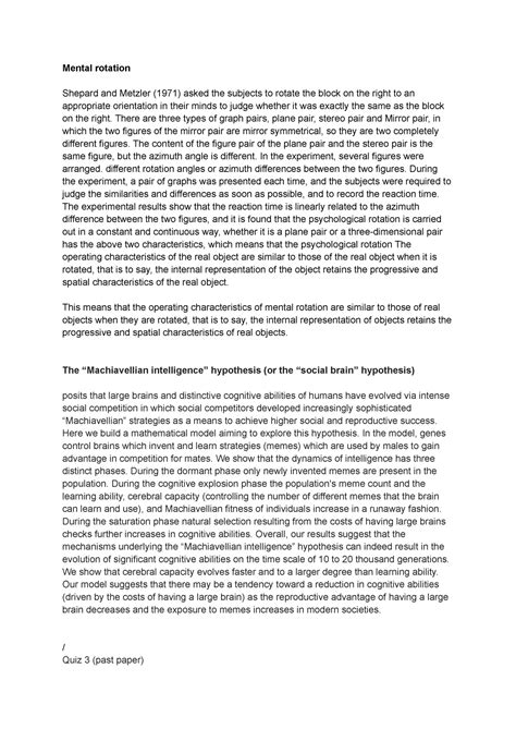psyc2050 quiz 3 revision mental rotation shepard and metzler 1971 asked the subjects to