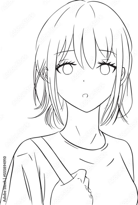Beautiful Girl Sketch Vector Line Art Of Cute Anime Girl Stock Vector