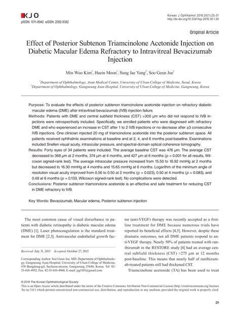 Pdf Effect Of Posterior Subtenon Triamcinolone Acetonide Injection On Diabetic Macular Edema