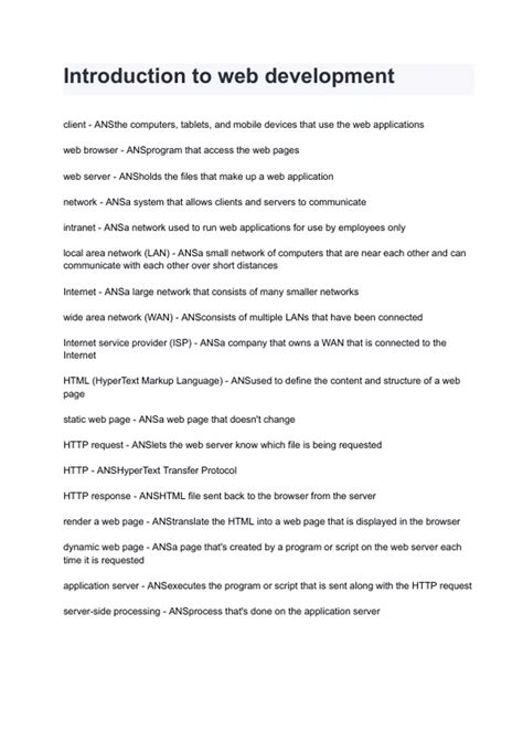 Introduction To Web Development Questions And Answers Rated A 2024 2025 Web Development
