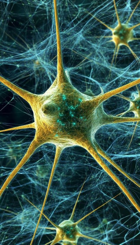 3d Rendered Neuron Cells Synapses Neural Network Brain Activity Neurological Processes Stock