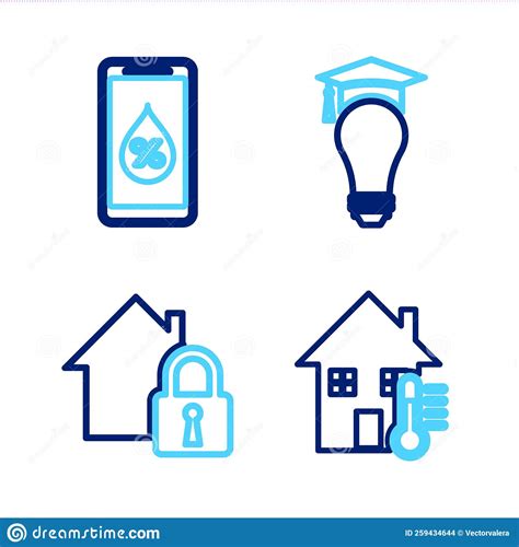 Set Line House Temperature Under Protection Light Bulb And Graduation Cap And Humidity For