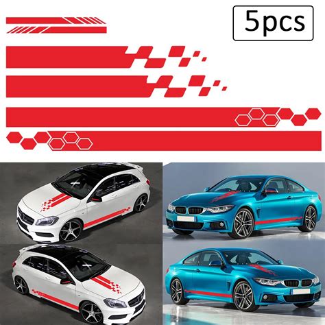 자동차 사이드 스티커 랩 레이싱 스트라이프 아우디 포드 Bmw 토요타 혼다 메르세데스 벤츠용 자동차 비닐 필름 바디 도어 데칼 5 개