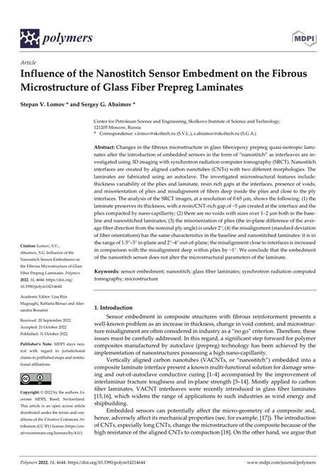 Pdf Influence Of The Nanostitch Sensor Embedment On The Fibrous Microstructure Of Glass Fiber