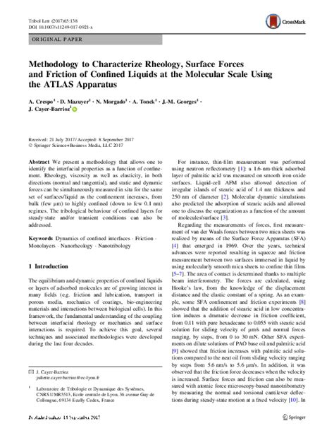 Pdf Methodology To Characterize Rheology Surface Forces And Friction
