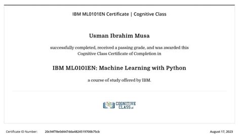 Usman Ibrahim Musa On Linkedin ‘machine Learning With Python Course From Cognitive Class