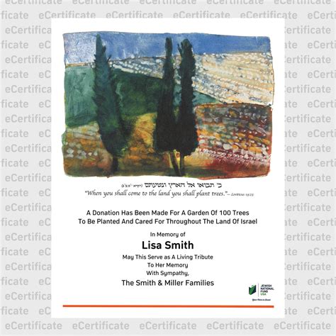 Garden Certificate Jnf Plant A Tree Jewish National Fund Usa