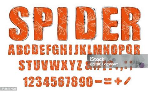 거미 유행 알파벳입니다 거미줄 패턴과 거미가 있는 손으로 그린 낙서 글꼴 현대 대문자 숫자 및 문장 부호 0명에 대한 스톡 벡터 아트 및 기타 이미지 Istock