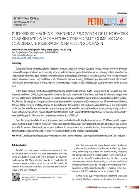 pdf supervised machine learning application of lithofacies