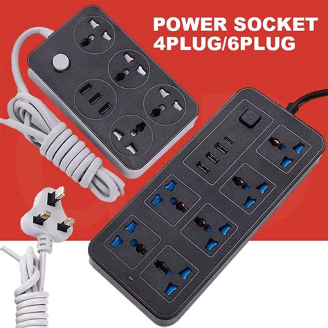 Universal 2meter 6 Power Socket Electric Extension Wire Usb Ports Wayar Sambungan Adapter Socket