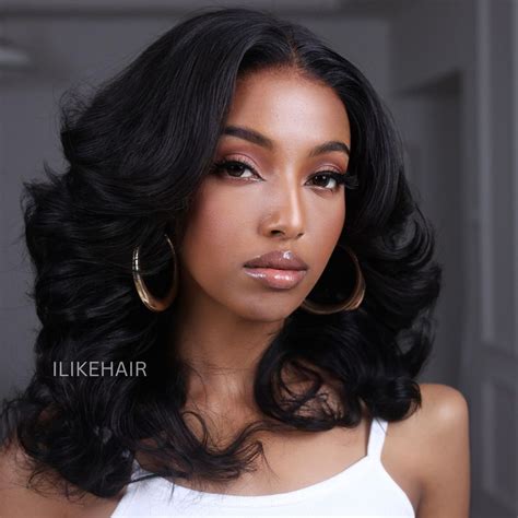 Put On And Go Designer Layered Curtain Bangs Wavy Lace Closure Wig