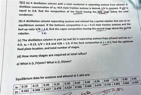 Solved Q1a A Distillation Column With A Total Condenser Is Separating