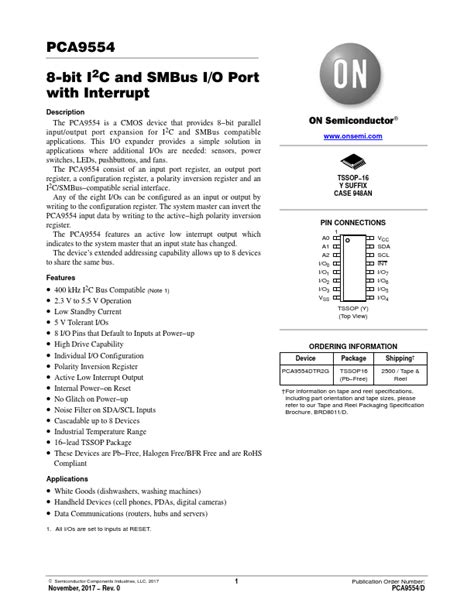 Pca9554 8 Bit I2c And Smbus Io Port On Semiconductor