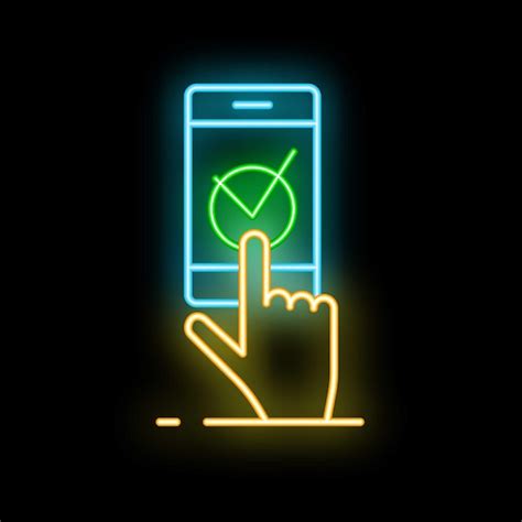 Premium Vector Neon Sign Of Hand Tapping Smartphone Screen With Checkmark