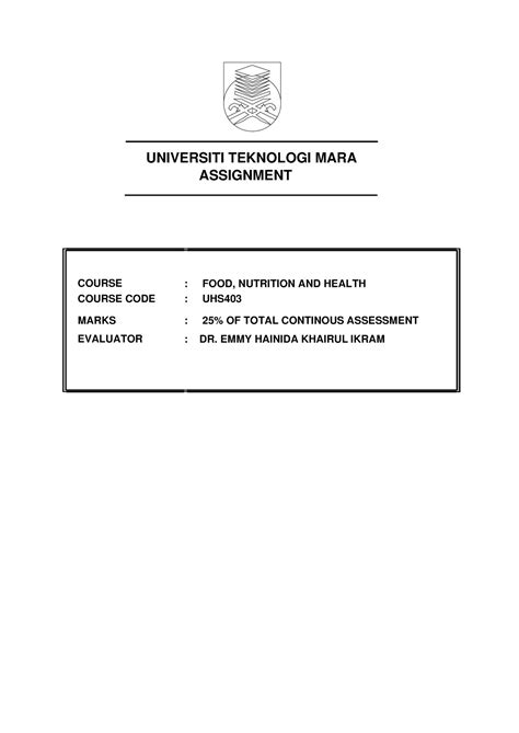Assignment Poster Guideline Universiti Teknologi Mara Assignment Course Food Nutrition