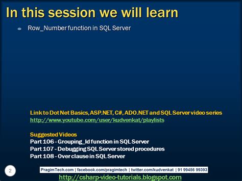 Sql Server Net And C Video Tutorial Row Number Function In Sql Server