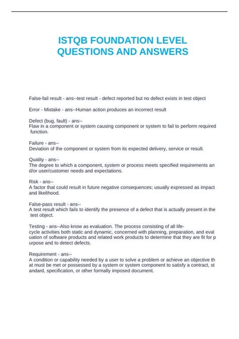 Istqb Foundation Level Questions And Answers Istqb Foundation Level Stuvia Us