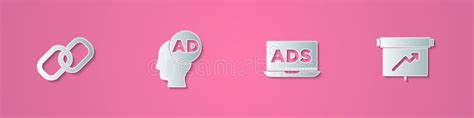 Set Paper Cut Chain Link Advertising And Board With Graph Chart Icon Paper Art Style Stock