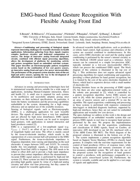 Pdf Emg Based Hand Gesture Recognition With Flexible Analog Front End
