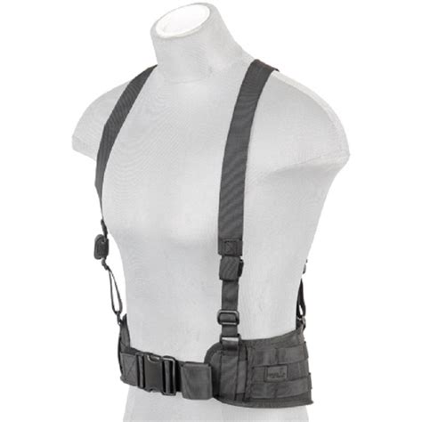 Lancer Tactical Nylon Molle Harness Battle Belt W Suspenders Black