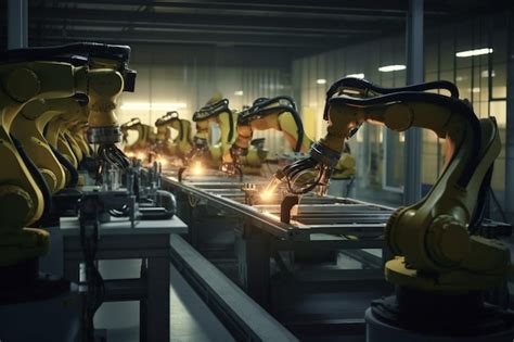 Premium Ai Image Automated Robot Arm Assembly Line Producing High