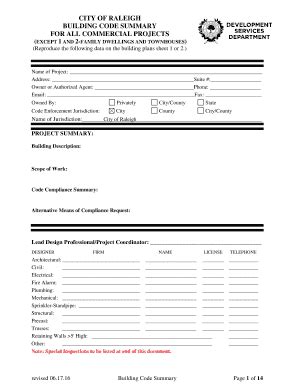 Fillable Online Raleighnc Building Code Summary Building Code Summary Fax Email Print PdfFiller