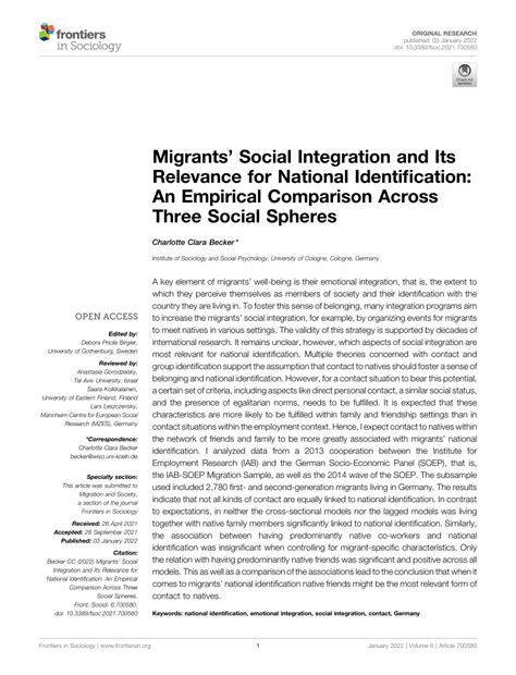 Pdf Migrants Social Integration And Its Relevance For National Identification An Empirical